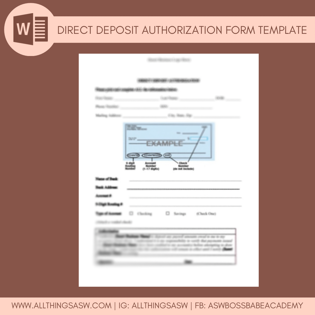Direct Deposit Authorization Form - Business Document Templats – Boss ...